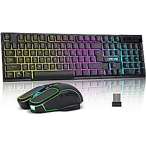 Gaming Wireless Keyboard and Mouse RGB Backlit Rechargeable Battery Gamer Combo Mechanical Feel Anti-ghosting with Side Button for PC Computer Laptop Compatible with Windows Mac Ps4/Ps5 Xbox one