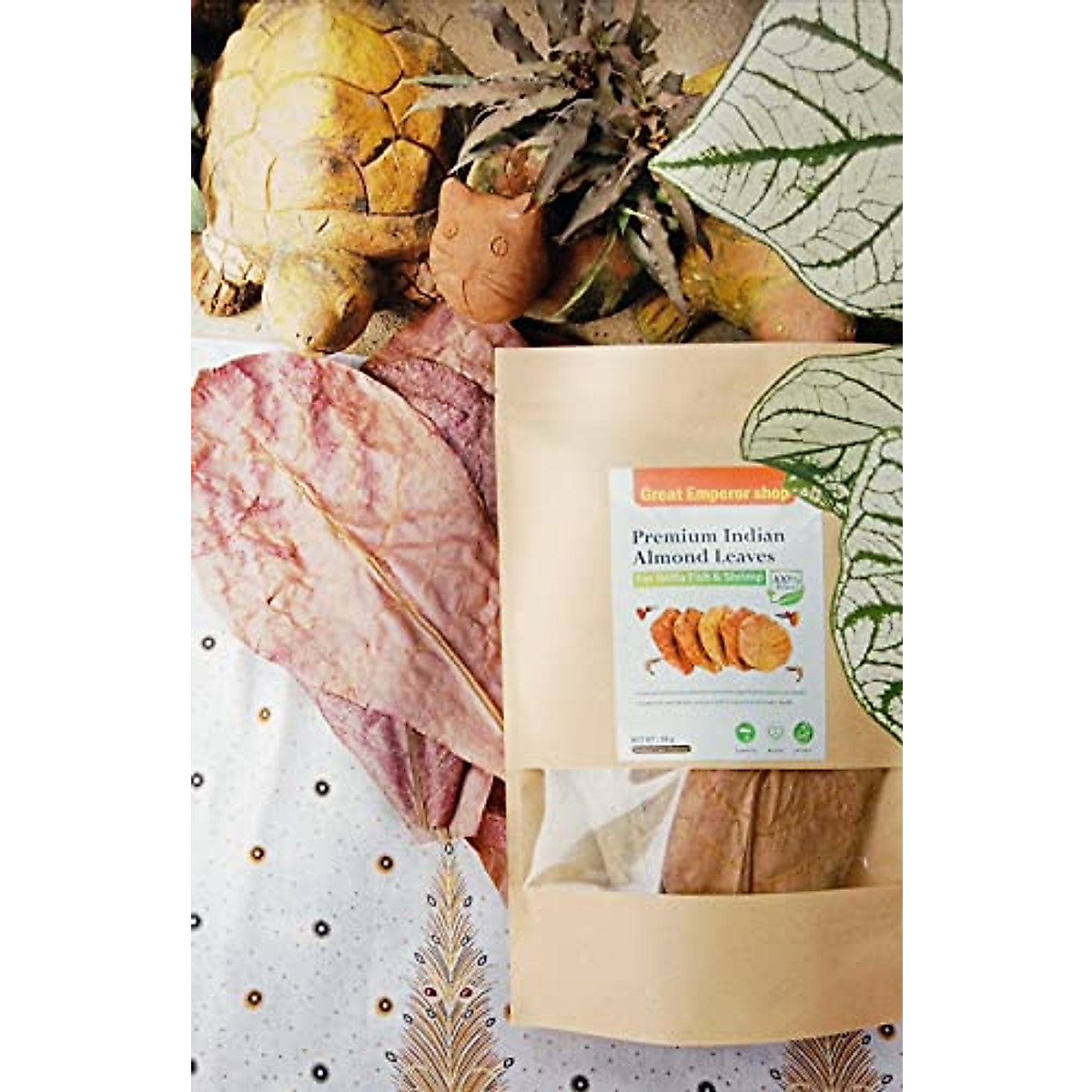 Pufa Great Emperor shop Premium Indian Almond Leaves Medium Catappa for Betta Fish & Shrimps|Best / Shrimp |Indian Almonds Naturally sourced Help Boost immunity 65g.