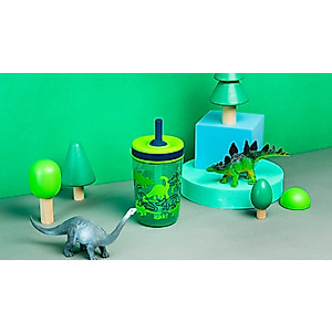 Zak Designs Kelso 15 oz Tumbler Set, (Dino Camo) Non-BPA Leak-Proof Screw-On Lid with Straw Made of Durable Plastic and Silicone, Perfect Baby Cup Bundle for Kids (2pc Set)