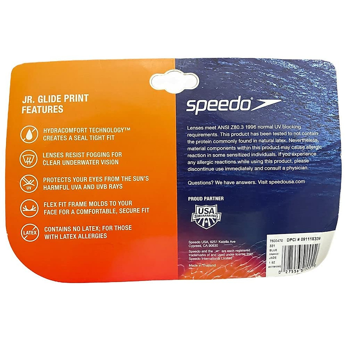 Speedo Junior Glide Jr. Print Goggles - Blue / Orange / Jade