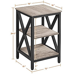 Yaheetech Industrial End Tables, 3-Tier Side Tables with Storage Shelves for Living Room, X Design Sofa Tables, Strong Metal Frame, Easy Assembly, Gray