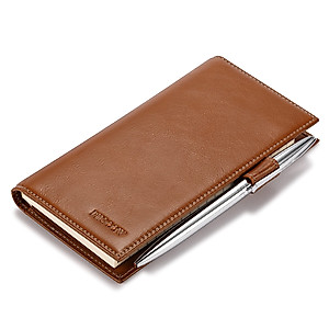 HISCOW Supple Leather Checkbook Cover with Free Divider - Italian Calfskin (Antiqued Brown)