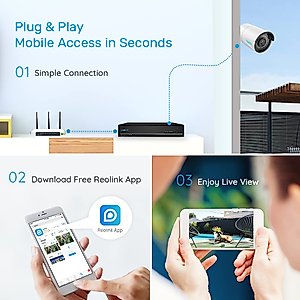 Reolink 4MP PoE Security Camera System Bundle, 8pcs 4MP IP Cameras, a 8CH NVR Pre-Installed with 2TB HDD(Include 4 x 18M Cat5 Cable)