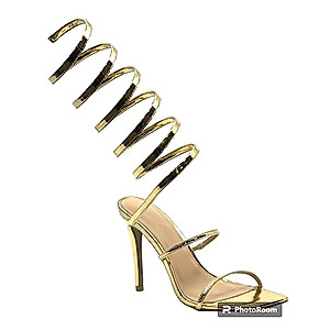 Wild Diva Women's Spiral Ankle Wrap Strap High Heel Sandals NARS-12A Shoes Gold Pu 7.5