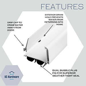 New: KS Hardware,Patent Pending, Adjustable Double Bubble Door Sweep, Draft Stopper, Under Door Seal for Exterior Doors, 1 3/4" x 36", White (36 inch)