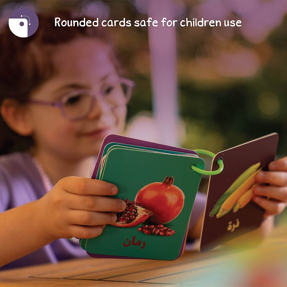 Zedne Arabic Alphabet Flash Cards - 48 Pcs Double-Sided Flashcards (96 Images) with Rings Educational Learning Toys for kids Birthday Preschool Gifts (Alphabet, Numbers, Animals, Fruit)