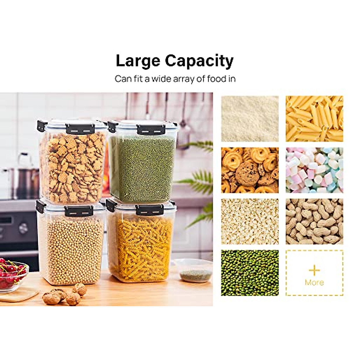 Kootek 5.3L(179Oz) Cereal Containers Storage with Lid for Pantry Organization and Storage, 4pcs Large Airtight Food Storage Containers for Cereal, Flour and Sugar with Pen, Labels, Measuring Spoon