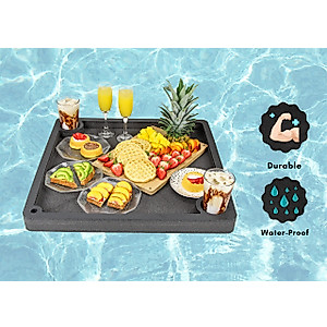 Polar Whale Floating Breakfast Table Serving Buffet Tray Drink Holders for Swimming Pool or Beach Party Float Lounge Refreshment Durable Black Foam UV Resistant with Cup Holders 24 Inches Wide