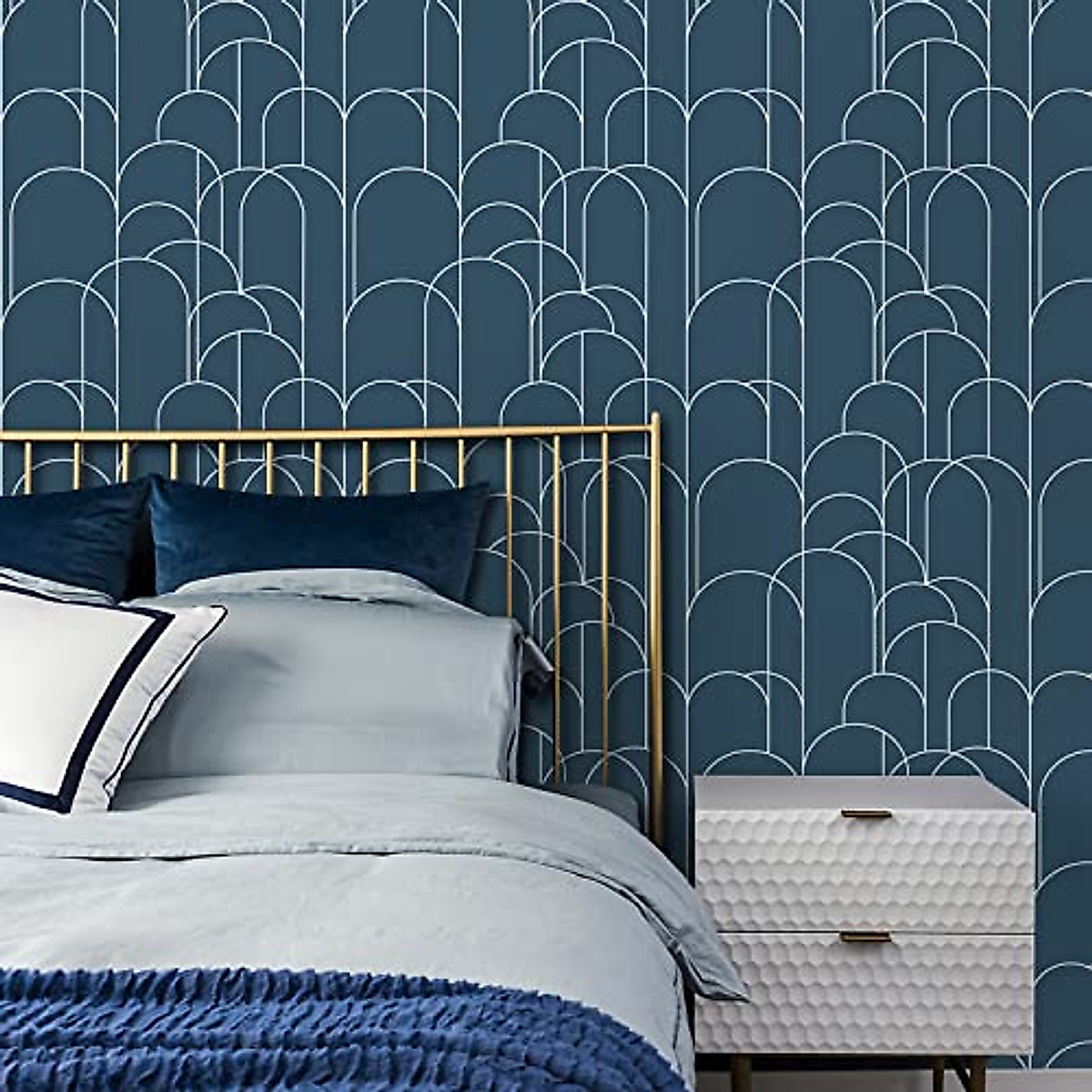 LXCREAT Peel and Stick Wallpaper Modern Blue Geometric Wallpaper 17.71 in X 118 in Self-Adhesive Removable Wallpaper Matte Wallpaper Easy to Line Up for Home Decoration and Furniture Renovation