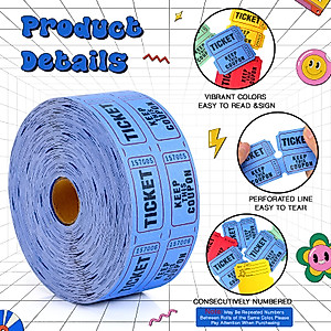 Teling 12 Roll Raffle Tickets Bulk, 12000 Double Roll Tickets, Consecutively Numbered 50/50 Raffle Tickets for Events Raffle Concert Fundraiser Party Carnival Auctions, 1000 Tickets Each Roll, 4 Color
