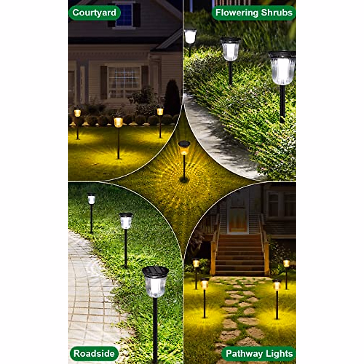 JSOT 200 Lumens Solar Pathway Lights,4 Pack Solar Outdoor Landscape Path Lights Waterproof,Bright Solar Driveway Lights,IP65 Long Last LED Solar Walkway Light for Garden,Lawn,Path.(Warm/White Light)