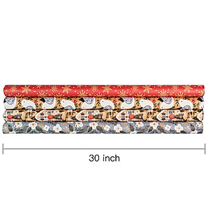 RUSPEPA Christmas Wrapping Paper, Kraft Paper - Dove, Snowflake, Flower, and House - 4 Rolls - 30 inches x 10 feet per Roll