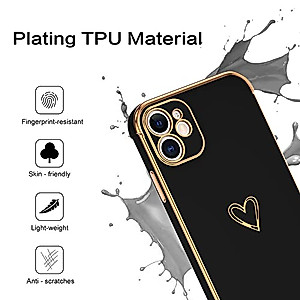 BENTOBEN iPhone 12 Case, iPhone 12 Phone Case, Cute Heart Pattern Slim Fit Soft Flexible Shockproof TPU Bumper Protective Women Girls Boys Men Non-Slip Lightweight Cover for iPhone 12 6.1 Inch, Black