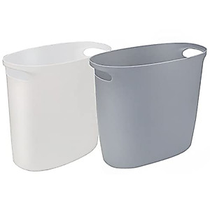 Feiupe Small Wastebasket, 2.6 Gallon Small Trash Can Bathroom Wastebasket Garbage Can for Kitchen Office Bathroom Bedroom (Pack of 2, White+Gray)