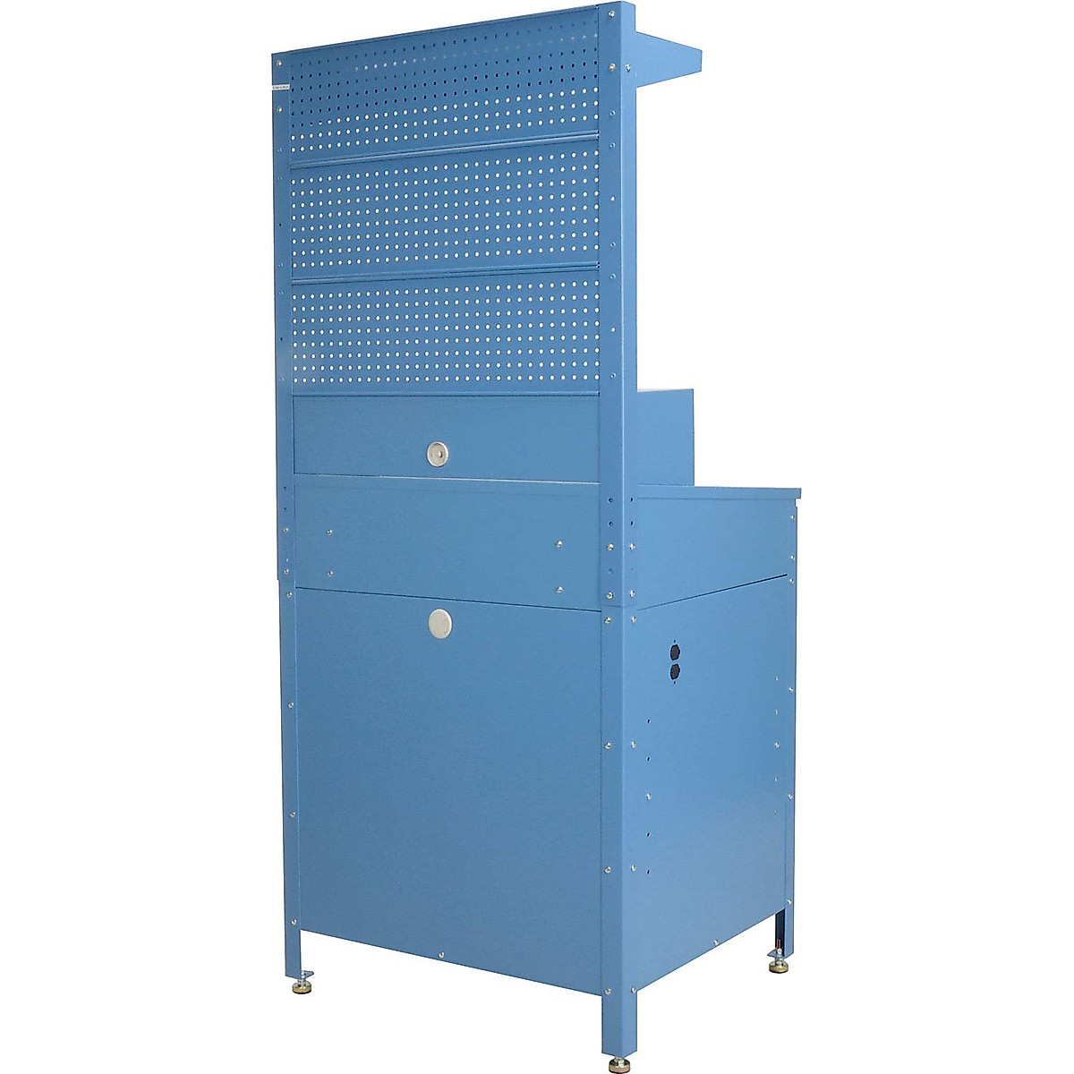 Global Industrial Shop Desk w/Lower Cabinet, Pigeonhole Compartment w/Pegboard Riser, 34-1/2"W x 30"D x 80"H, Blue