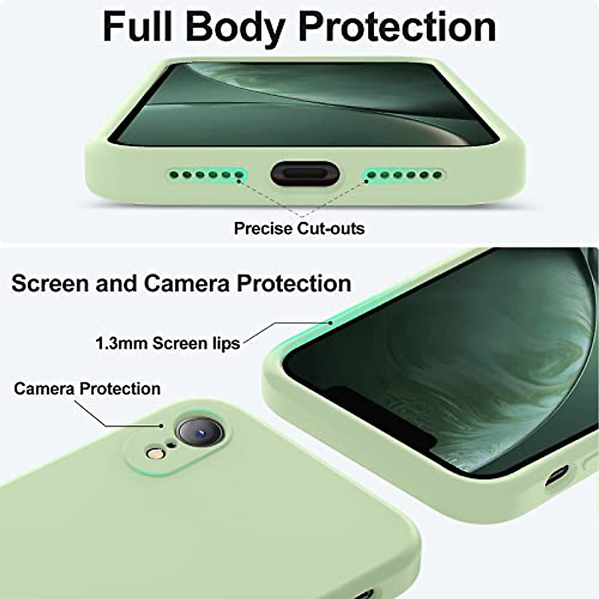 Vooii Compatible with iPhone XR Case, Upgraded Liquid Silicone with [Square Edges] [Camera Protection] [Soft Anti-Scratch Microfiber Lining] Phone Case for iPhone 10 XR 6.1 inch - Matcha