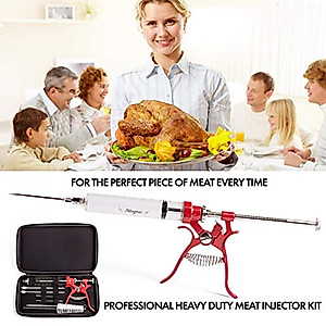 Meat Injector Marinade Gun Stainless Steel Outdoor Kit Flavor Food Syringes & 4 Marinades Needles for BBQ Grill Smoker Injectors Professional Syringe Held Culinary Barbecue Tool