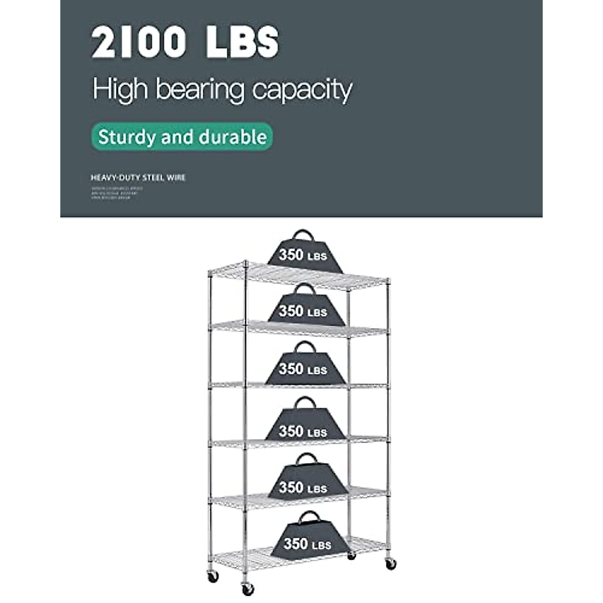FDW 18x48x82 inch Wire Shelving Unit with Wheels Steel 6 Tier Heavy Duty Layer Rack Storage Metal Shelf Garage Organizer Wire Rack Shelving Adjustable Utility 2100 LBS Capacity,Chrome