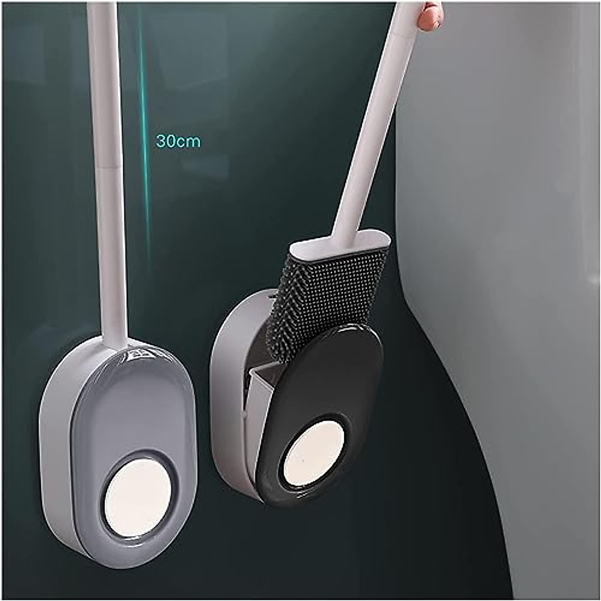Silicone Toilet Bowl Brush with Extended Handle Toilet Brush Stylish Wall Mount Toilet Cleaner Brush with Vent Holder Set