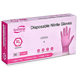 SwiftGrip Powder-Free Nitrile Gloves, X-Small, 50ct Box - 3-mil, Disposable, Latex-Free, for Kitchen, Cleaning, Estheticians, Hair Stylist - Pink/Fuchsia