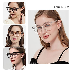 ANDWOOD Blue Light Blocking Glasses Women Computer Screen Oversized Bluelight Blocker for Big Heads Anti Eye Strain Square Black Crystal Frame