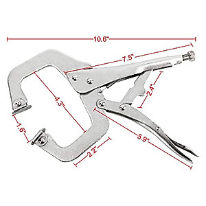 YaeGarden 11'' C Clamp Locking Pliers Adjustable Welding Clamps Locking Welding C Clamp w/Swivel Pad(5)