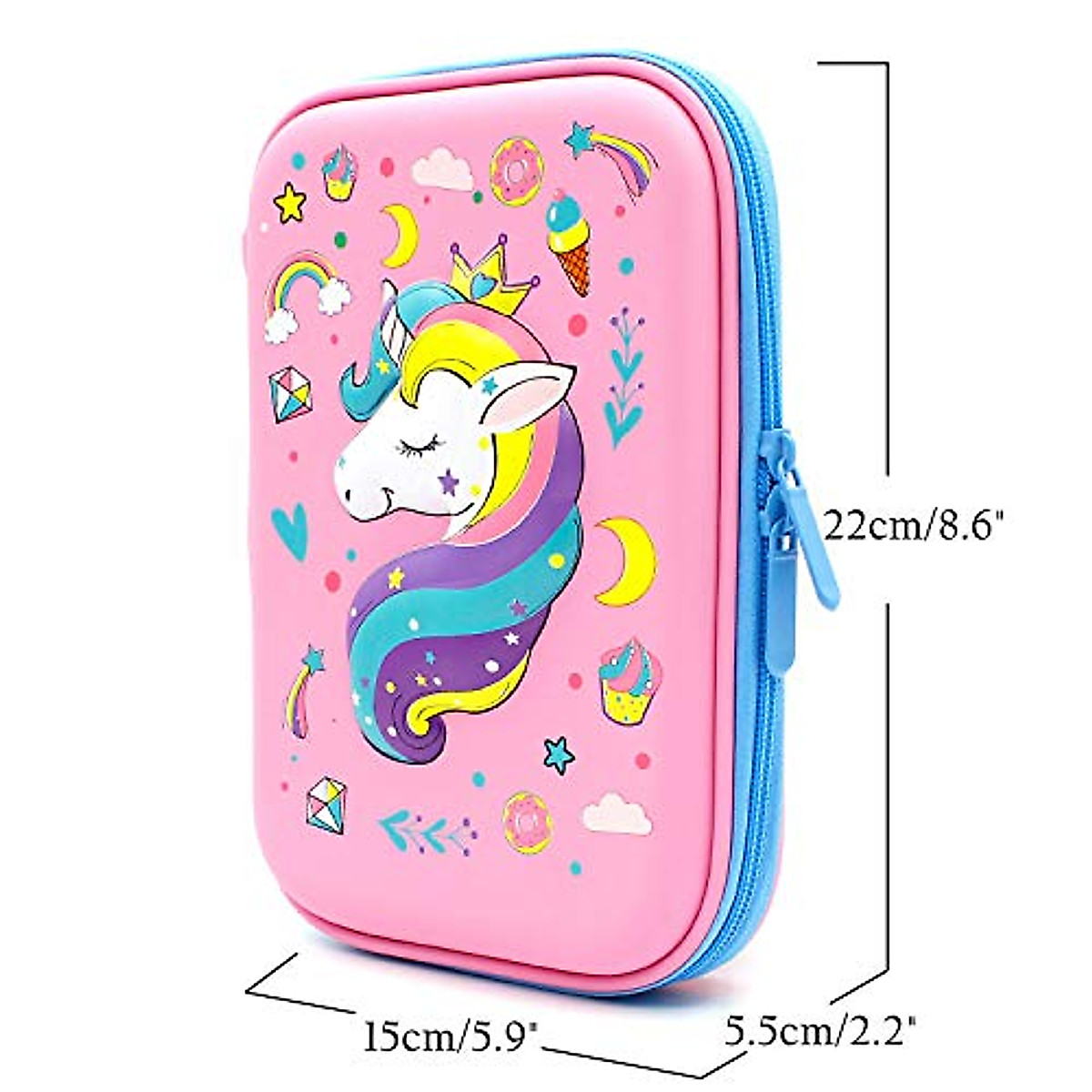 SOOCUTE Crown Unicorn Gifts for Girls - Cute Big Size Hardtop Pencil Case with Compartment - Kids School Supply Organizer Stationery Box Zipper Pouch (Light Pink)