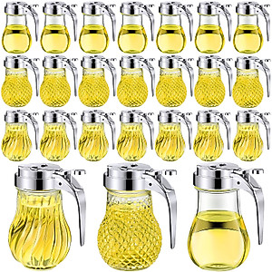 Xinnun 24 Pcs Syrup Dispenser 6 oz Glass Syrup Dispenser with Plastic Lid Clear Sugar Dispenser Jar Retracting Spout Dispensing Syrup Bottles for Maple Syrup, Chocolate Syrup, Sugar, Milk