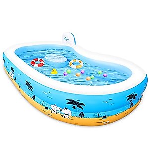 Large Inflatable Pool with Seat, Jhunswen Blow Up Pool for Adults, 100" x 61" x 17" Swimming Pool for Kids with Backrest for Backyard Outside, Family Summer Water Center (Without Pump)