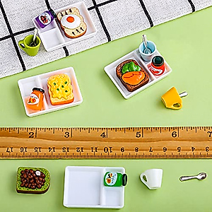 Miniature Tea Dollhouse Kitchen Accessories Set Mini Food for Dollhouse Snacks Resin Kitchen Accessories Juice Hamburger Milk Bread Jam Cup Egg Pretend Play Food Toys (Rich Style,20 Pieces)