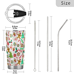Yasala Christmas Tumbler Candy Cane Lollipop Gingerbread Insulated Coffee Cup Beverage Container Office Travel Mug with Straw and Lid 20oz Holiday Back to School Gift