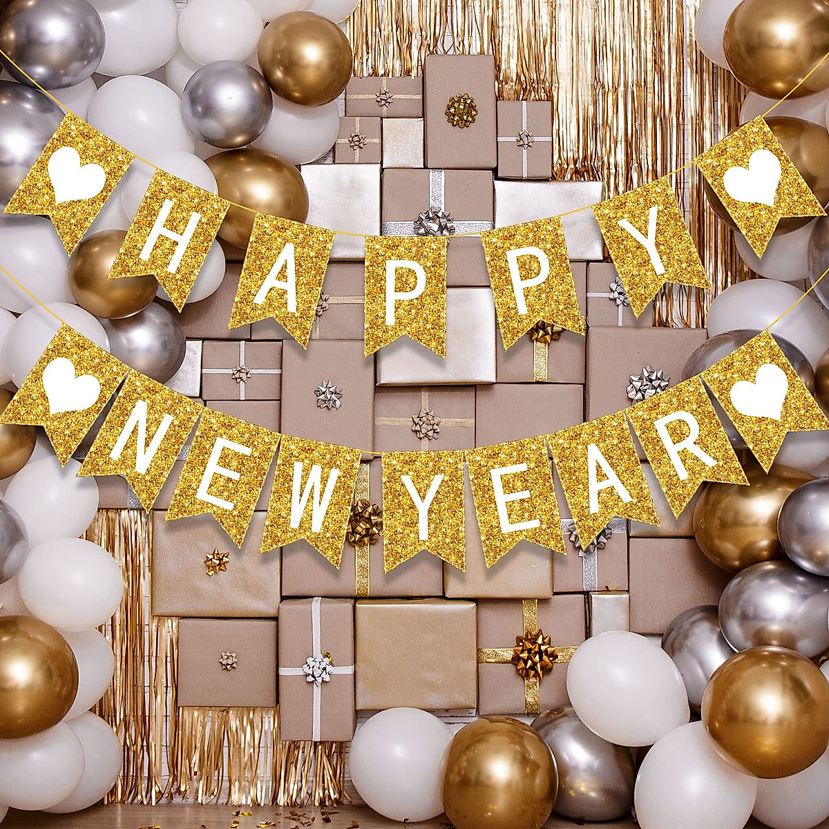 124 Pcs Happy Birthday Banner, Banner DIY Birthday Banner Reusable Multi Occasion Party Decorations Bunting Banner for Men Women Boys Girls Kids Golden Birthday Party (Gold)