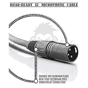 Mophead 15-Foot Balanced XLR Microphone Cable - 3-Pin XLR Male to XLR Female Pro Grade Double Insulated Tweed Braided (Blue and Black)