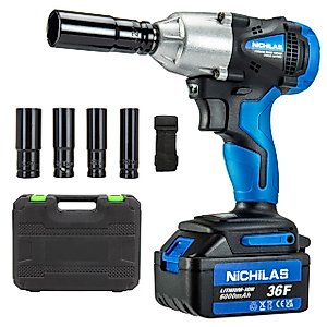 Nichilas Cordless Impact Wrench, 2 IN 1 Screwdriver Head, 21V electric power wrench, 420Nm High Torque, 4 Pole Motor, Include Battery & Charger & Carrying Plastic Box