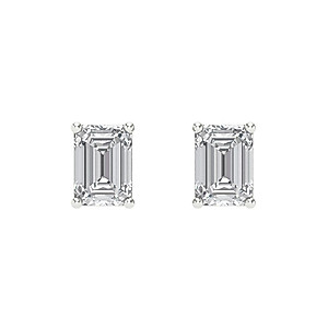 Clara Pucci 2 ct Brilliant Emerald Cut Solitaire Studs Clear Simulated Diamond 14k White Solid Gold Earrings Screw back