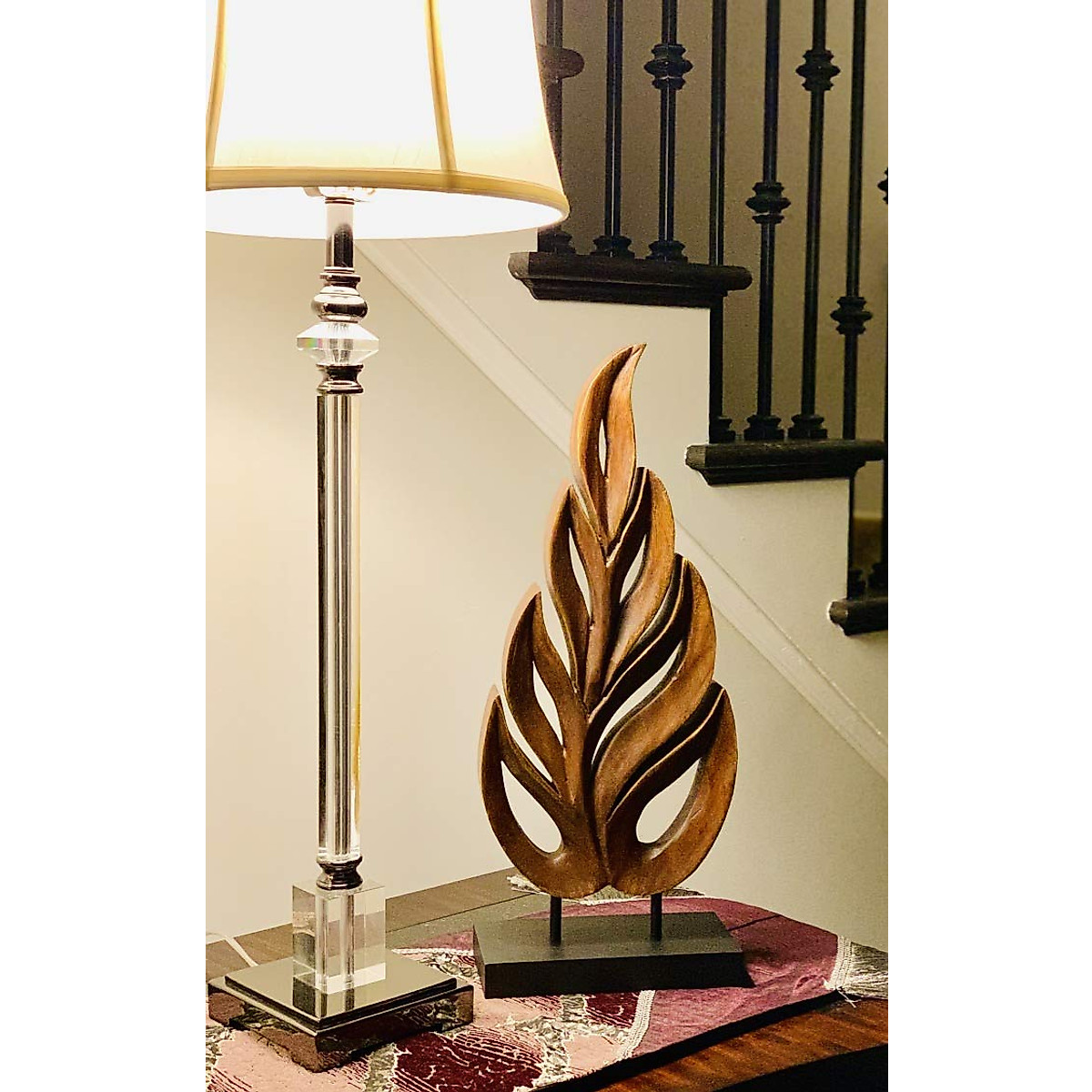 Decozen Handcrafted Solid Wood Leaf Sculpture from Daughter, Son, Husband - Ideal for Home, Mantel, Fireplace, and Foyer Decor - Tabletop Accent
