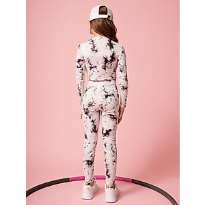 SOLY HUX Girl's 2 Piece Outfits Tie Dye Long Sleeve Tee Top and Leggings Set Black White 11-12Y