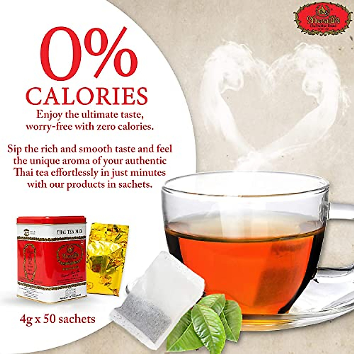 Number-One Brand Original Thai Tea Mix Red Label, 4g x 50 Tea Bags