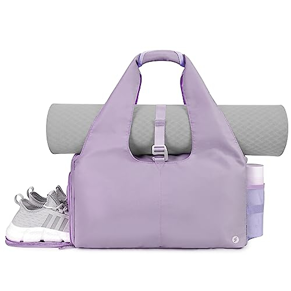 sportsnew Yoga Gym Bags for Women with Shoes Compartment and Wet Dry Storage Pockets with Adjustable Yoga Mat Holder, Purple