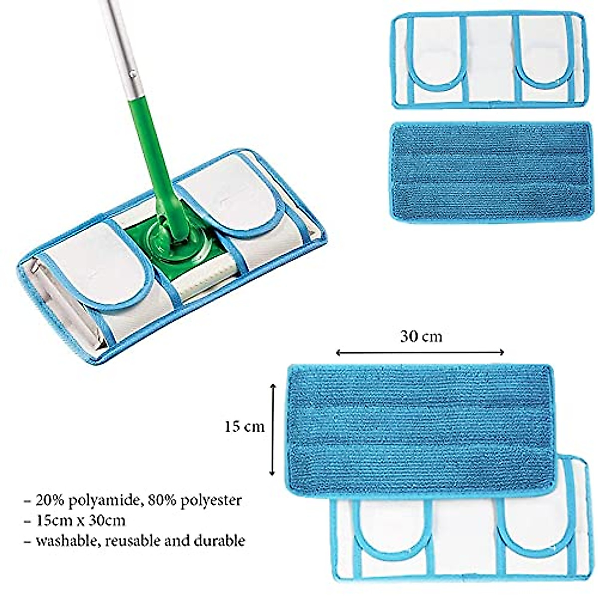 Reusable Pads Compatible with Swiffer Sweeper & All 10-12 Inch Flat Mop, Wet Dry Cleaning Pads for All Hard-Floor, Reusable & Washable Sweeper Refills - 2pack