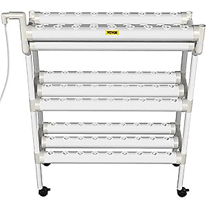 VEVOR Hydroponics Growing System, 90 Sites 10 Food-Grade PVC-U Pipes, 3 Layers Indoor Planting Kit with Water Pump, Timer, Nest Basket, Sponge, for Fruits, Vegetables, Herbs, White