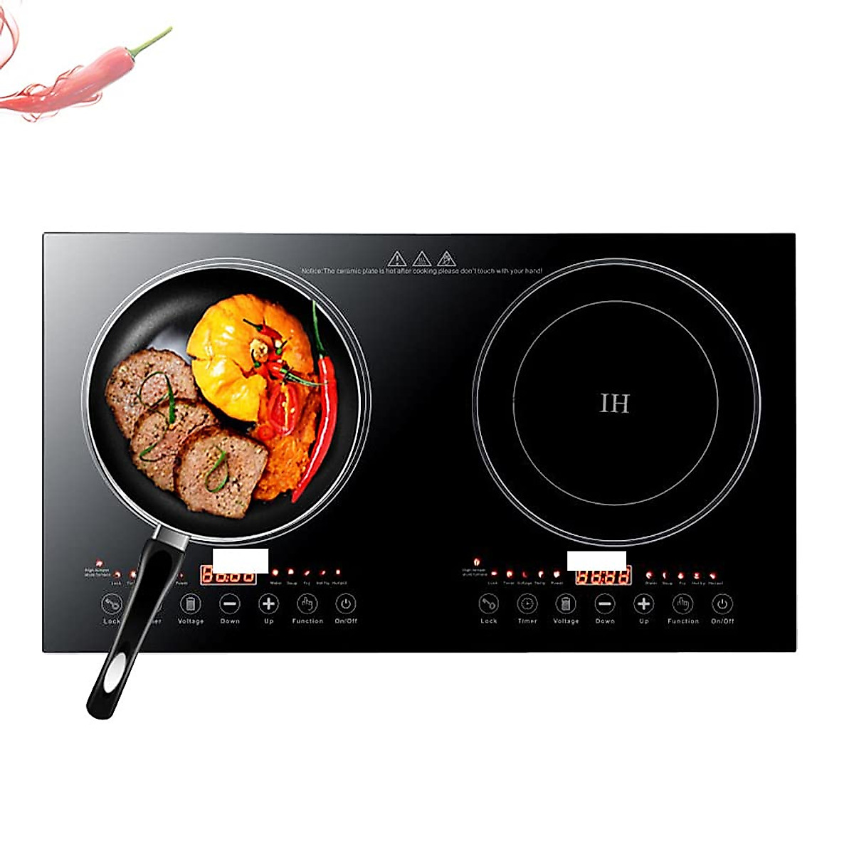 HinLIaDa Double Induction Cooktop Burner, 1200W Portable Electric Induction Cooker Touch Type Keys Dual Control Infrared Cooktop Glass Plate Electric Cooktop 8 Gear Firepower 110V