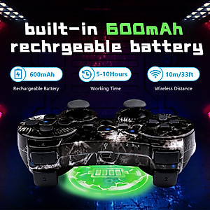 PS3 Controller Wireless, Gaming Remote Joystick for Playstation 3 with Charger Cable Cord (Black Ghost, White Skull)