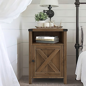 Catrimown Farmhouse, End Table, Nightstand, Side Table, Set of 2 End Table with Barn Door and Shelf, Rustic Oak Nightstand Set of 2, Bed Side Table End Tables for Living Room, Bedroom Room, Oak