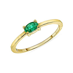 Takar Solid 14k Yellow Gold Solitaire Oval Genuine Emerald Stackable Ring (Size 9.5)