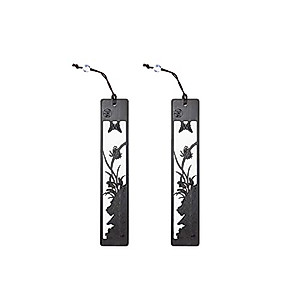 Pufguy Wooden Bookmark Handmade Wood Bookmark with Gift Case Set Orchid Pattern Bookmark with Porcelain Pendant for Teacher Booklover Child-1set