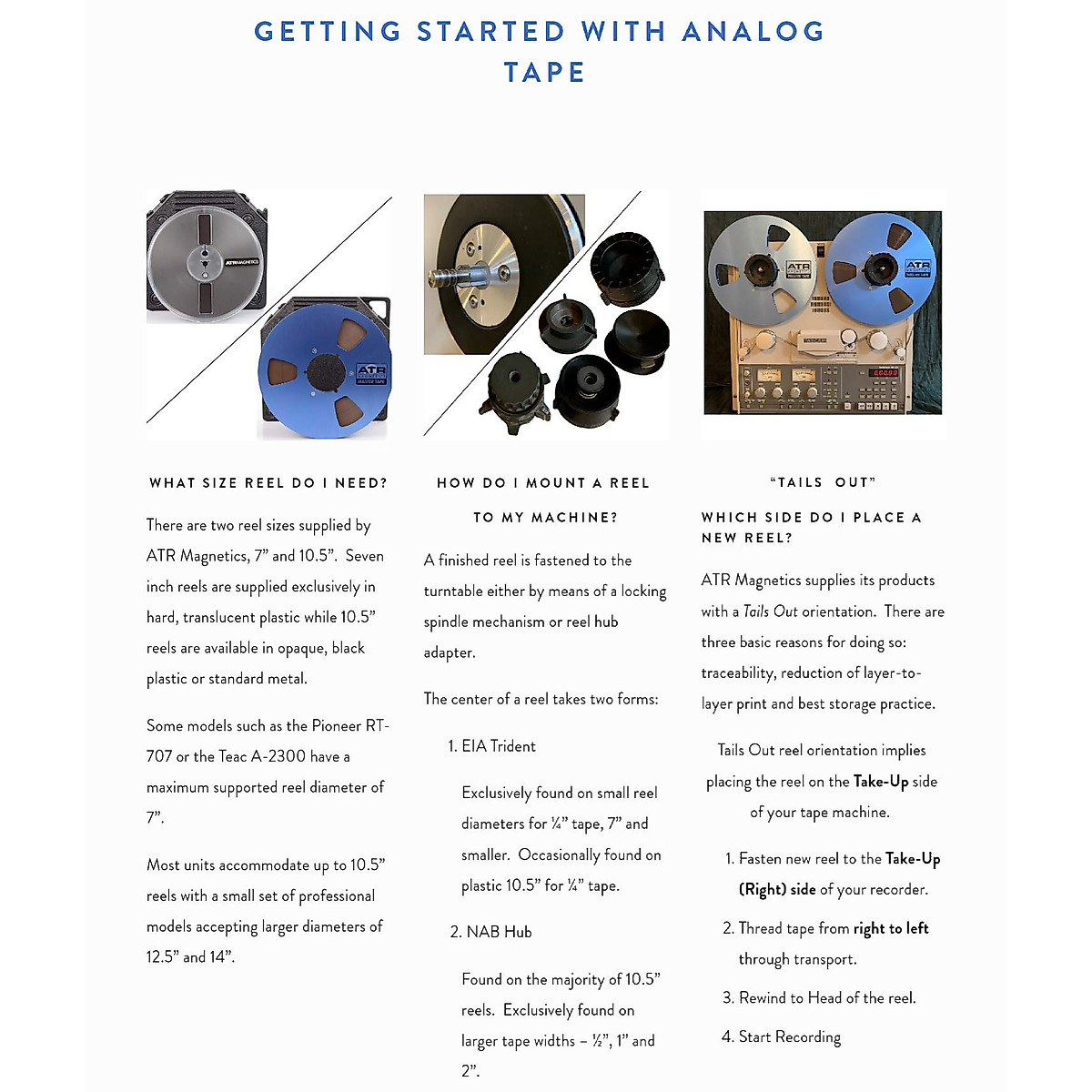 Long Play Analog Recording Tape by ATR Magnetics | 1/4" MDS-36 - Modern Classic Sound | 7” Plastic Reel | 1800’ of Analog Tape