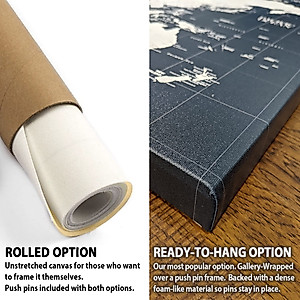 Holy Cow Canvas Personalized Navy Push Pin World Map on Canvas, Customize with Names, Travel Map with Pins Included to Track Your Travels, World Map Pin Board, Travel Themed Gift for People Who Travel