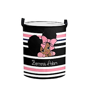 Personalized Laundry Baskets Bin, Little Afro Girl Pink Laundry Hamper with Handles, Collapsible Clothes Hamper, Laundry Bin, Clothes Toys Storage Basket for Bedroom, Bathroom 50L