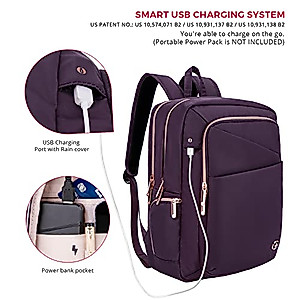 Swissdigital Design Katy Rose Laptop Backpack For Women，College Bookbags With USB Charging Port，Large Capacity Computer Backpacks For Work Business Purple(SD1006F-46)